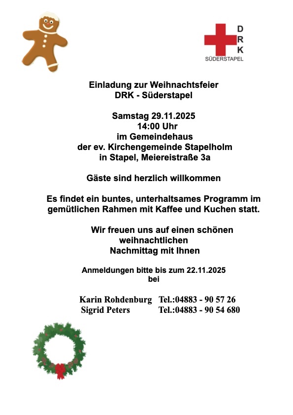Weihnachtsfeier des DRK-Ortsvereins Süderstapel – Gemeinde Stapel